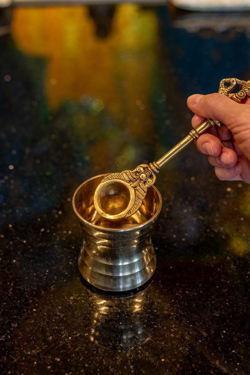 Brass Puja Spoon with Peacock